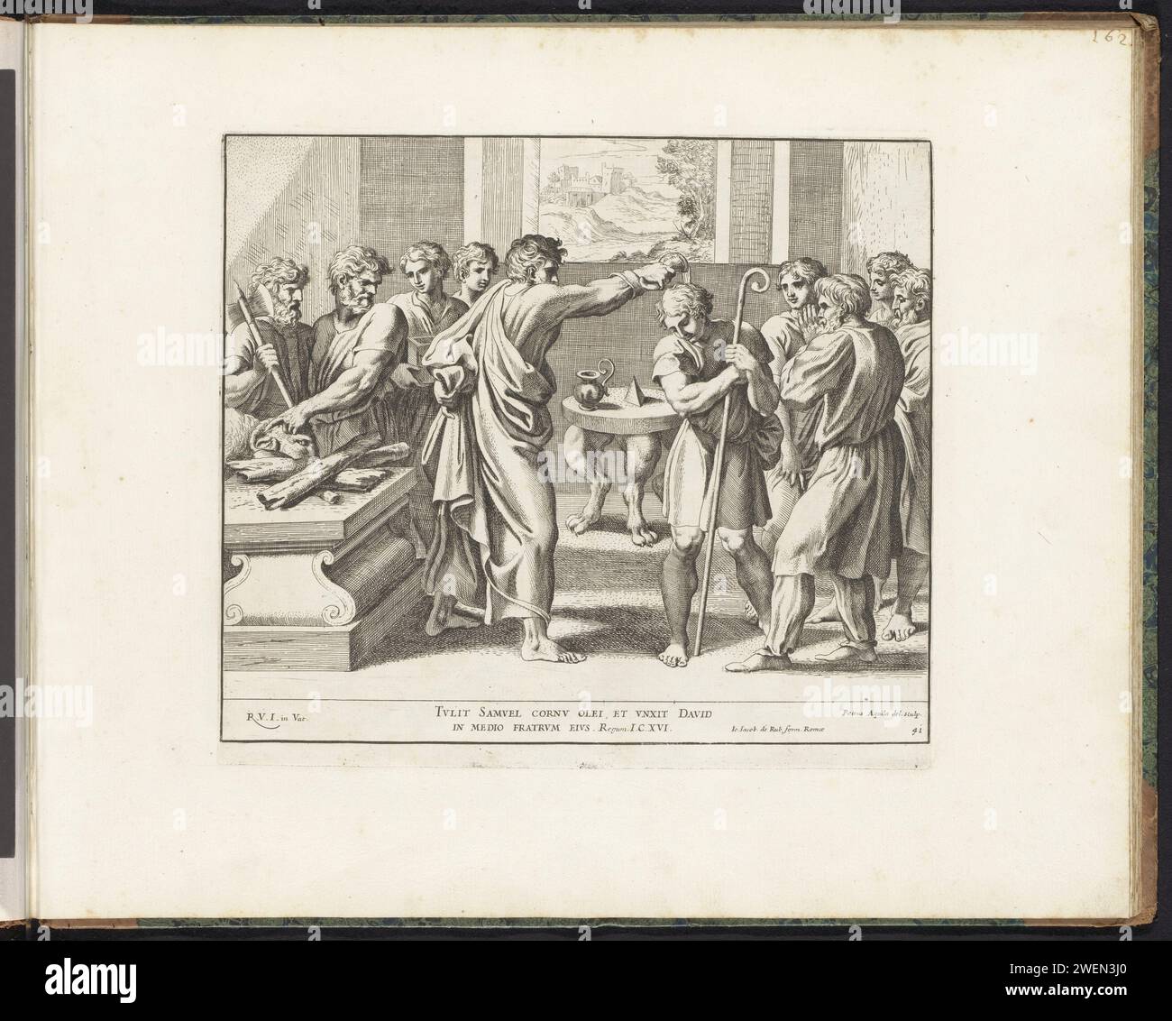 Samuel Ointment David, Pietro Aquila, After Rafaël, 1675 print View in a departure where Samuel ...