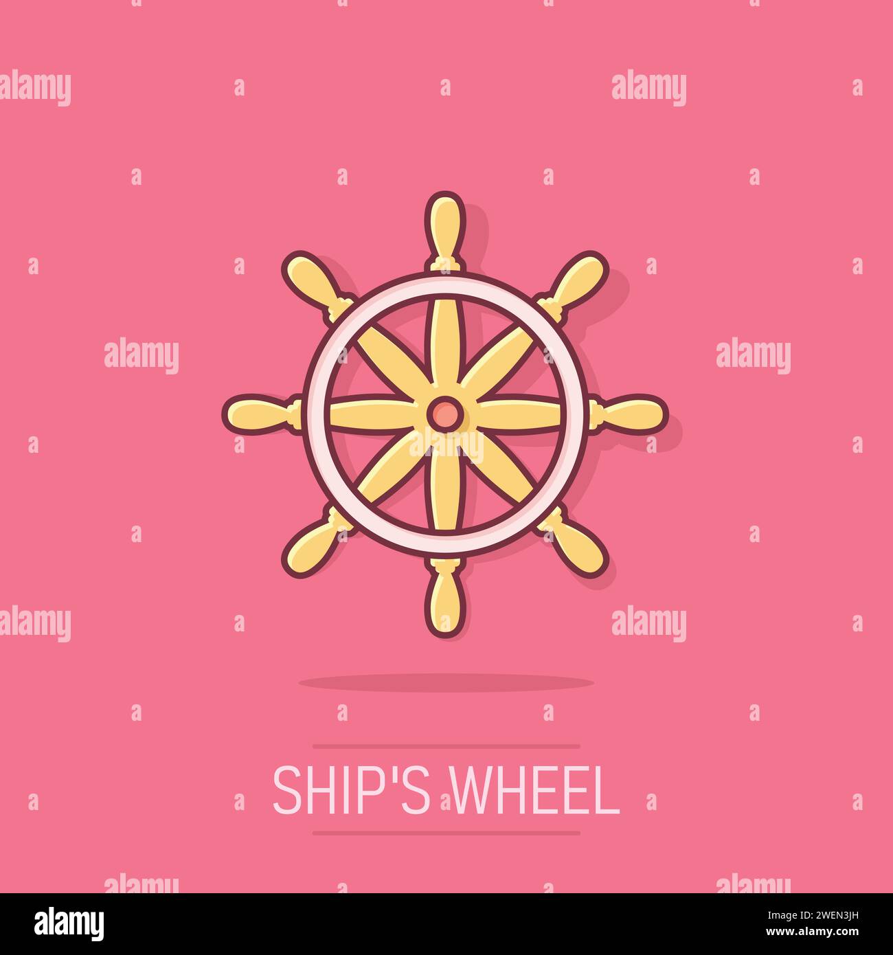 Helm wheel icon in comic style. Navigate steer cartoon vector ...