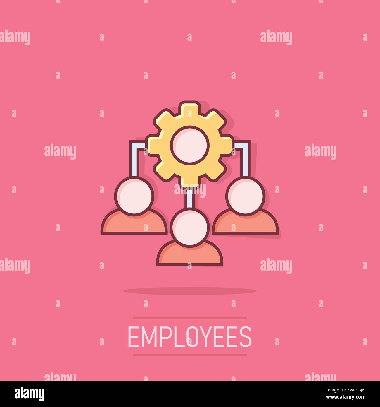 Business training icon in comic style. Gear with people cartoon vector ...