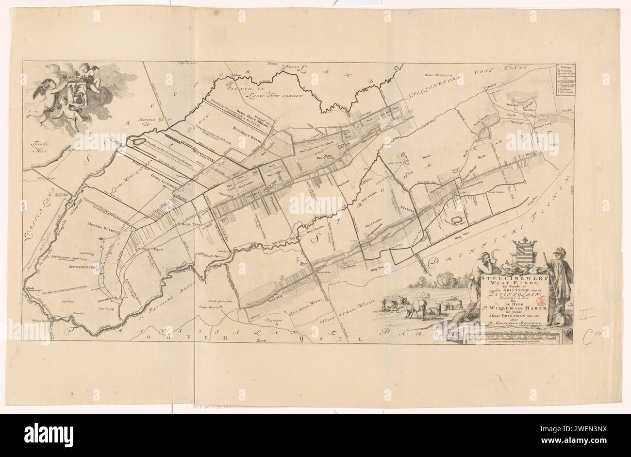 Map of the Grietenij Weststellingwerf, 1718 print At the top left the ...
