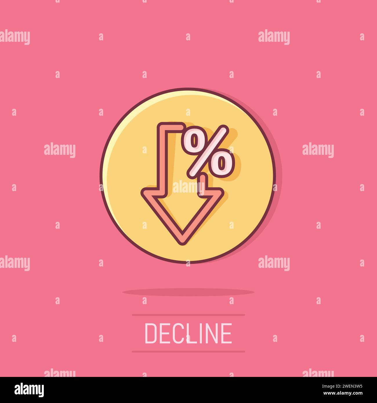 Decline arrow icon in comic style. Decrease cartoon vector illustration on isolated background ...