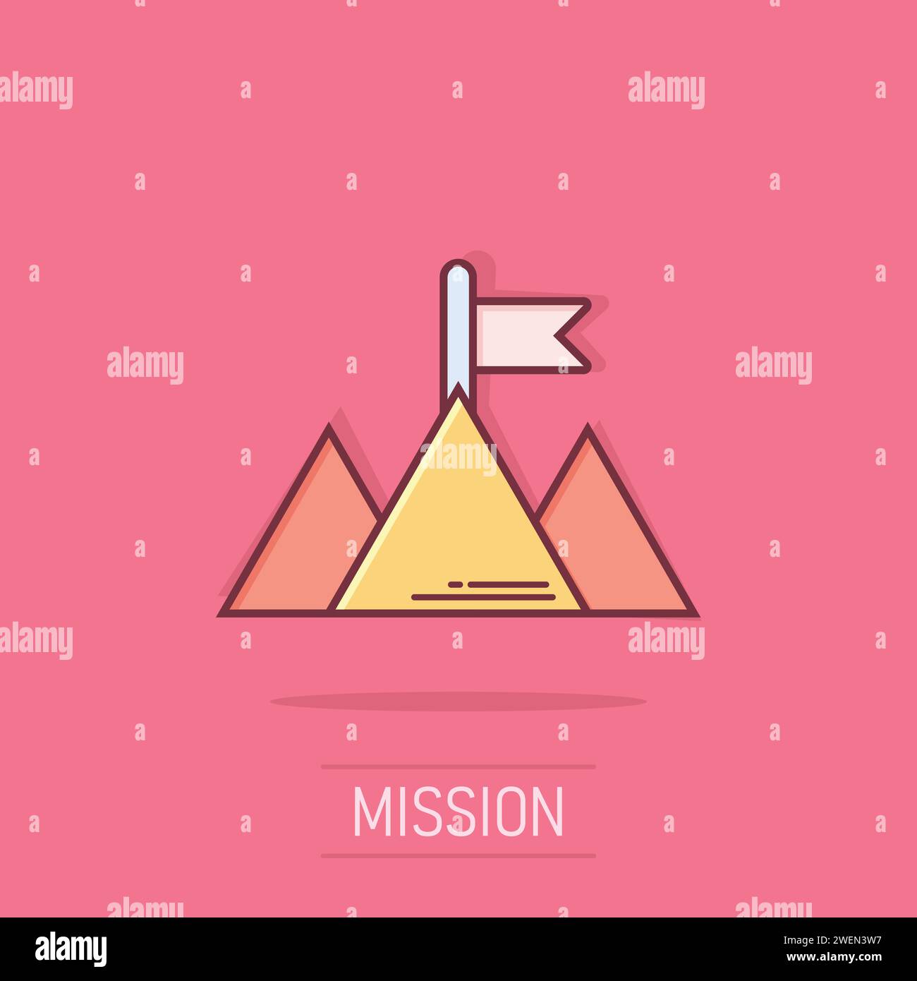 Mission champion icon in comic style. Mountain cartoon vector ...