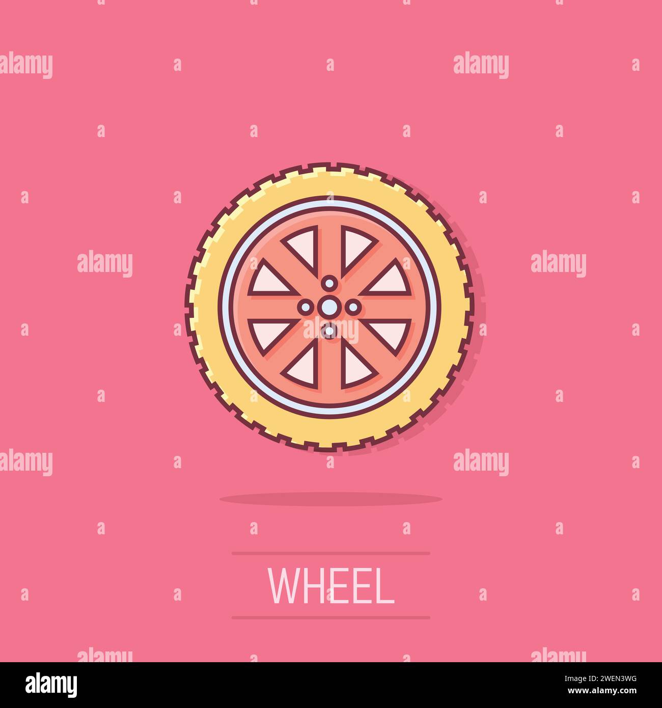 Car wheel icon in comic style. Vehicle part cartoon vector illustration ...