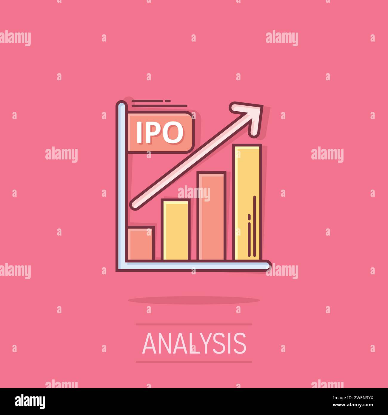 Chart graph icon in comic style. Arrow grow cartoon vector illustration ...
