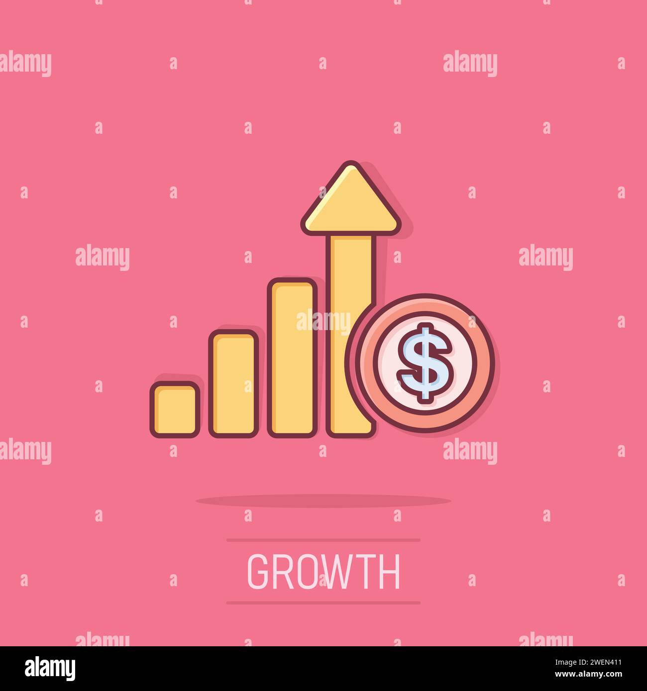 Growth arrow icon in comic style. Revenue cartoon vector illustration ...