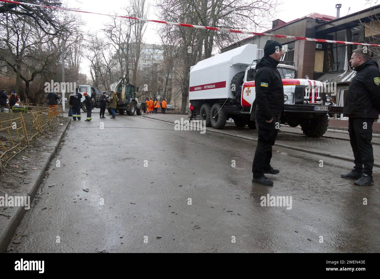 Non Exclusive: ODESA, UKRAINE - JANUARY 25, 2024 - A response effort ...