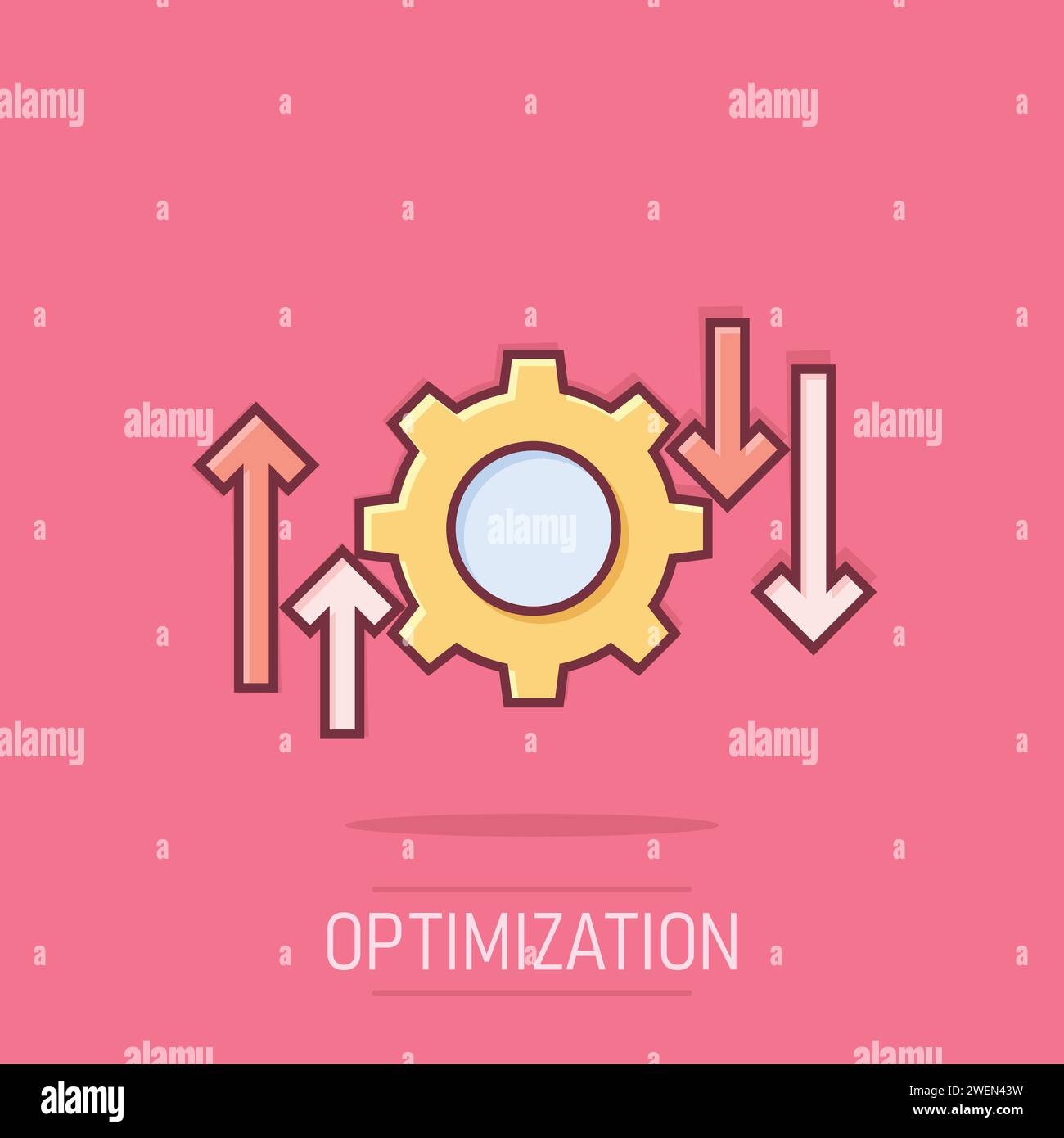Process icon in comic style. Arrow and gear cartoon vector illustration ...