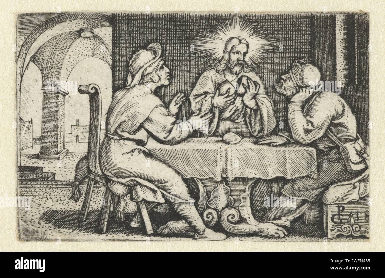 Meal in Emmaus, Georg Pencz, 1534 - 1535 print paper engraving the ...