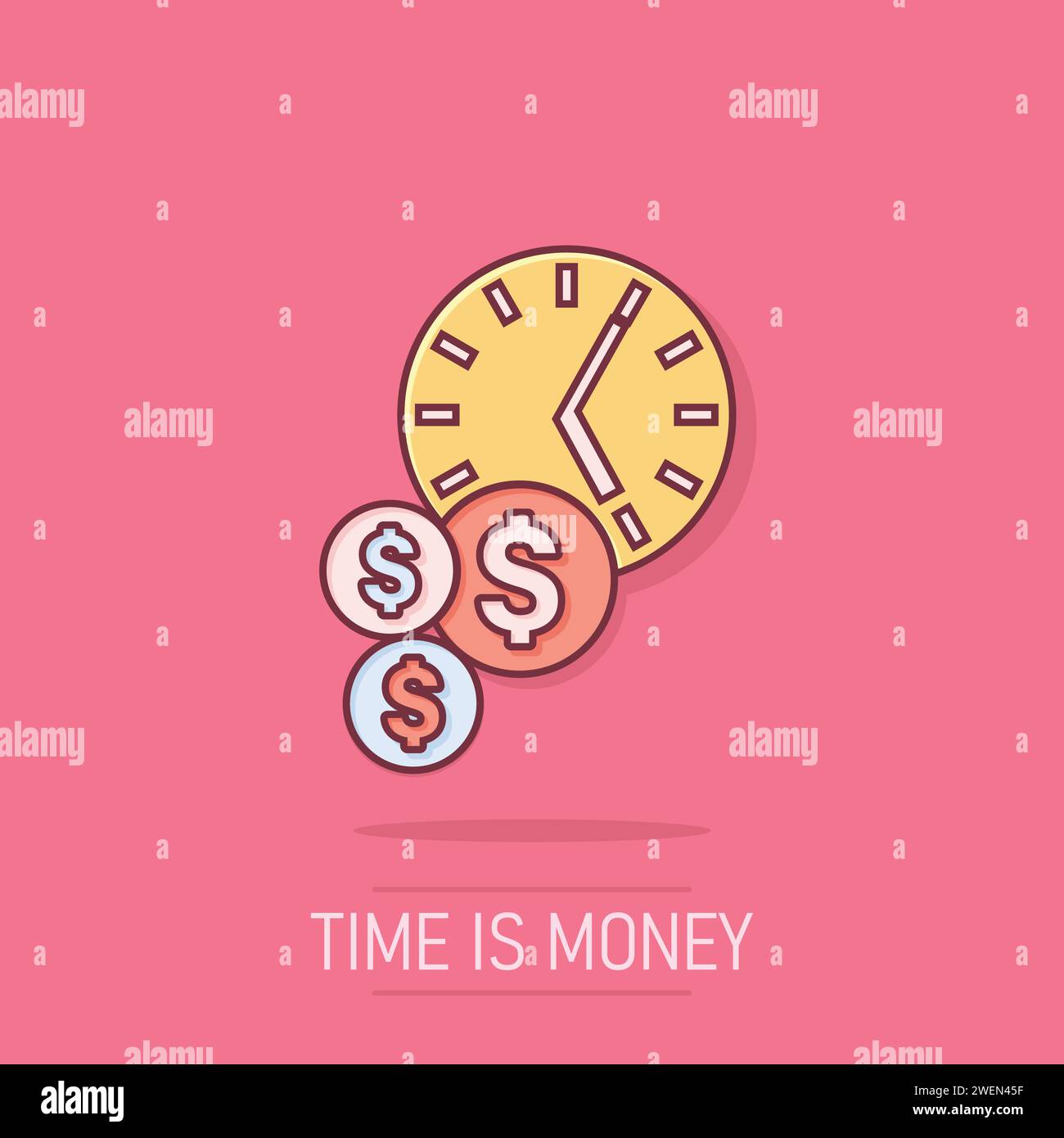 Time is money icon in comic style. Project management cartoon vector ...