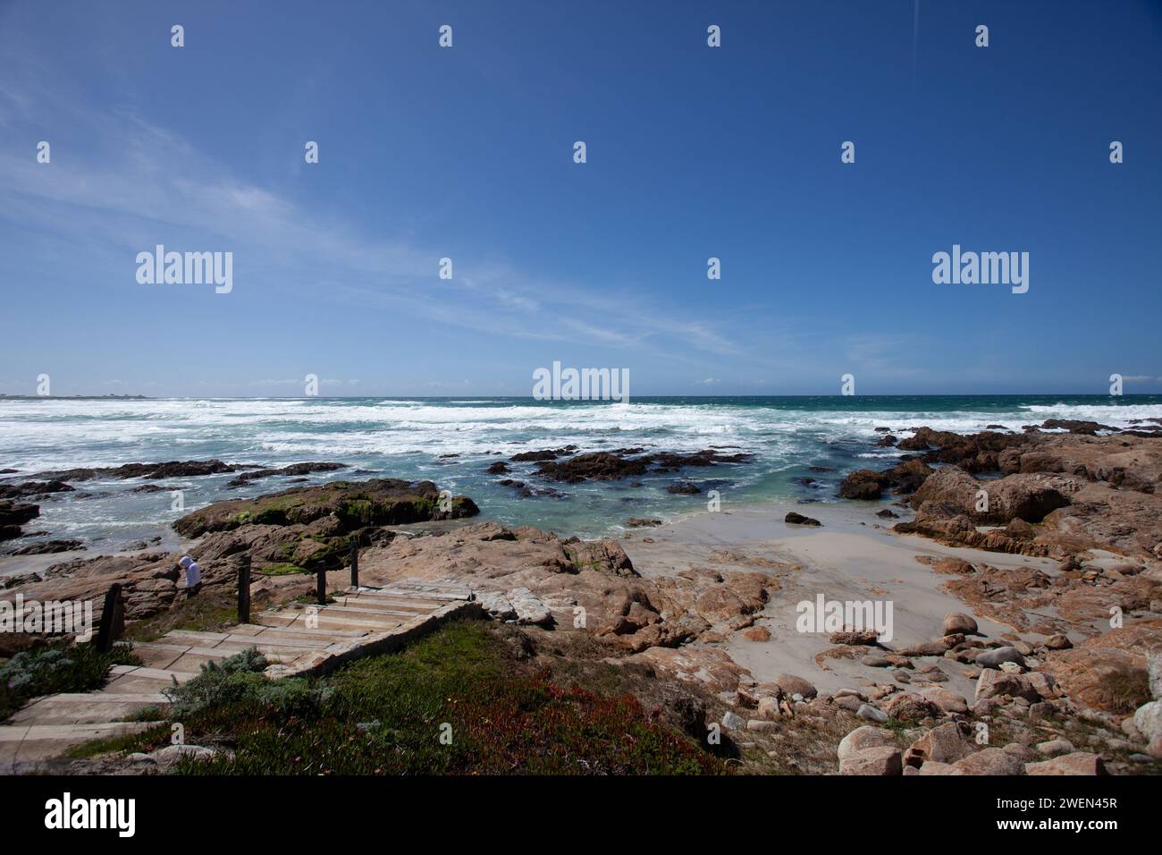 Beach landscape along the Pacific Coast Highway PCH with crashing waves ...