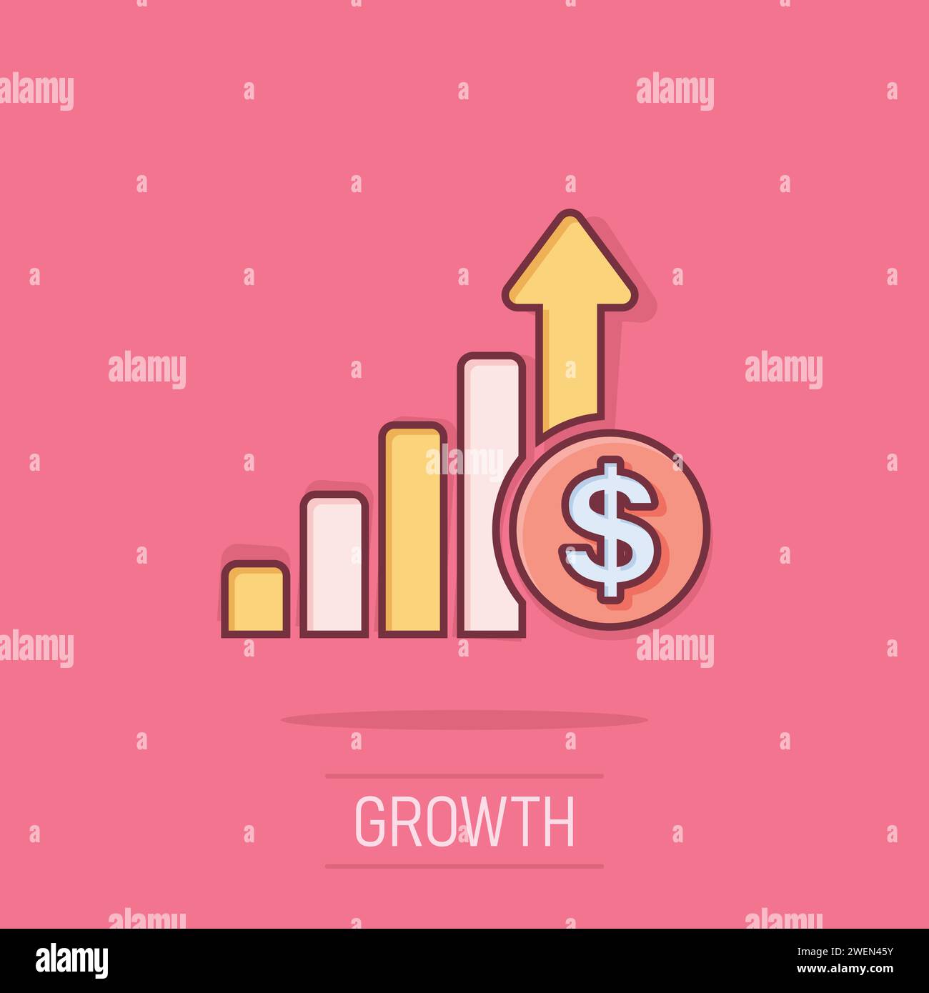 Growth arrow icon in comic style. Revenue cartoon vector illustration ...