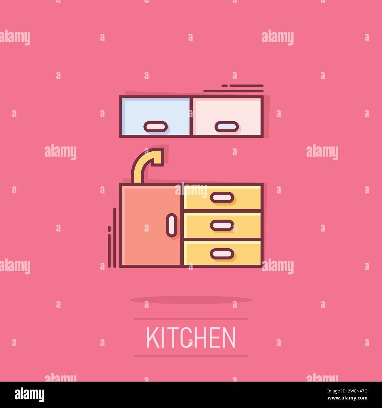 Kitchen furniture icon in comic style. Cuisine cartoon vector ...