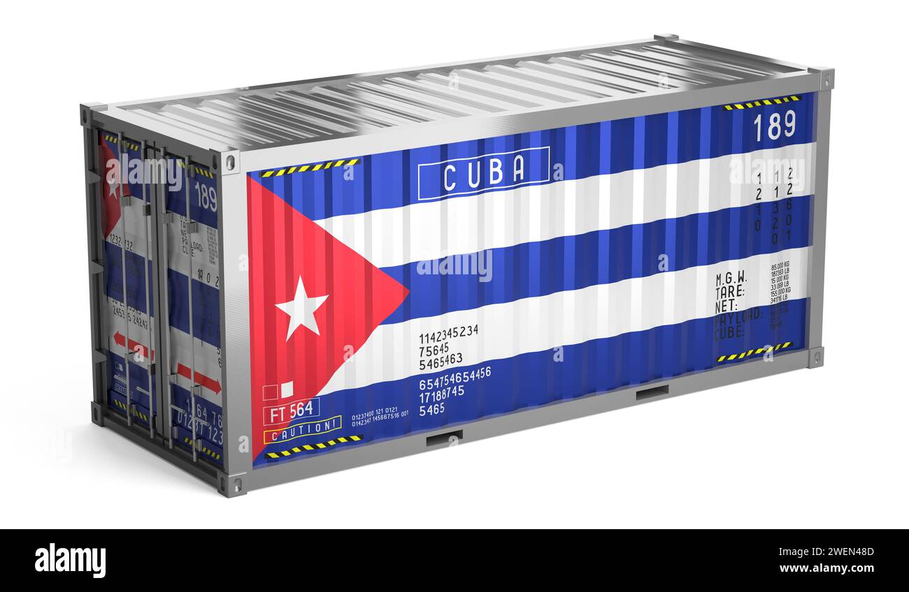 Freight shipping container with national flag of Cuba on white background - 3D illustration ...
