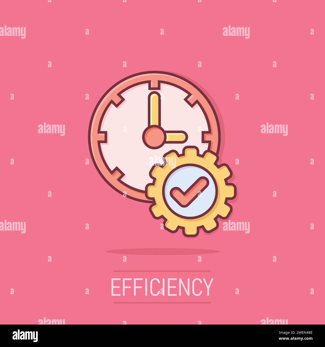 Check mark on clock icon in comic style. Gear with time cartoon vector ...