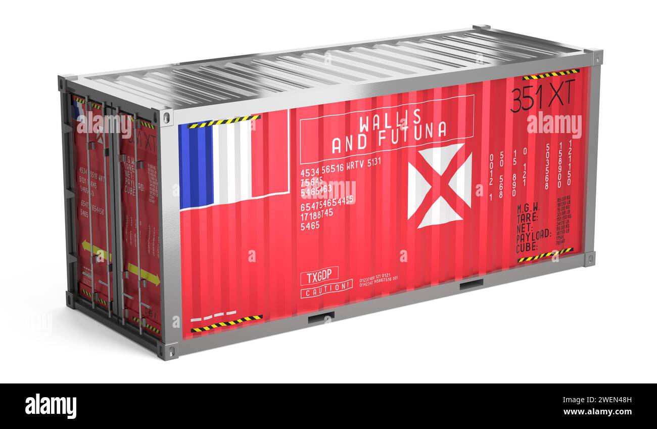 Freight shipping container with national flag of Wallis and Futuna on ...