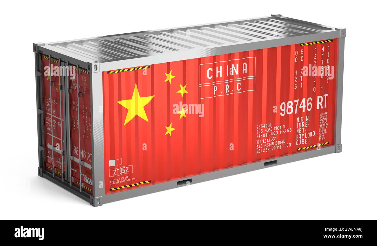 Freight shipping container with national flag of China on white ...