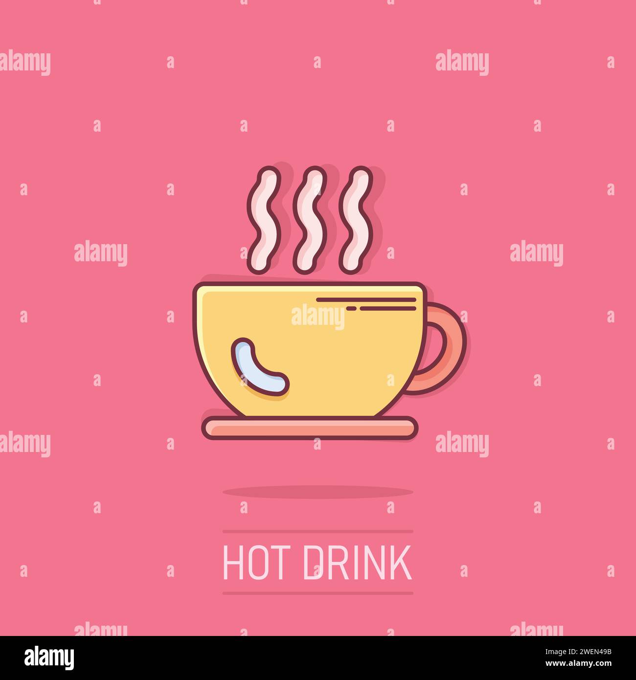 Coffee cup icon in comic style. Hot tea cartoon vector illustration on ...