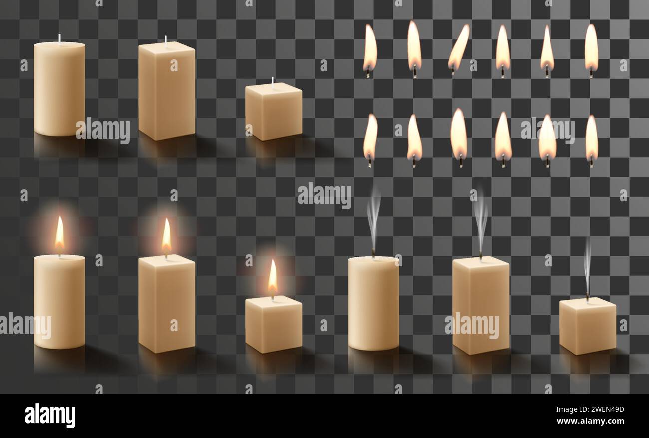 Set of wax round cylindrical and rectangular candles with candles ...