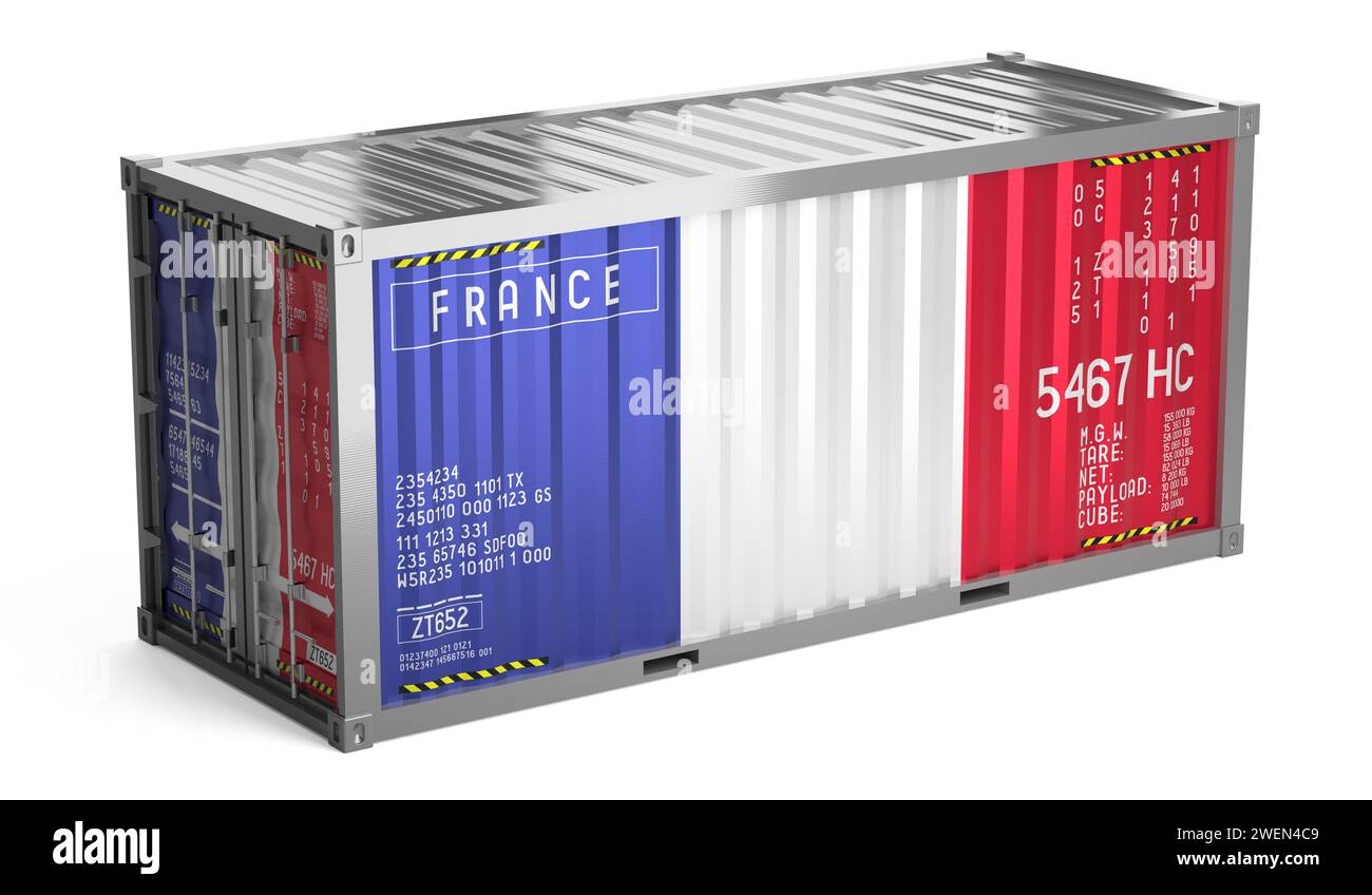 Freight shipping container with national flag of France on white ...