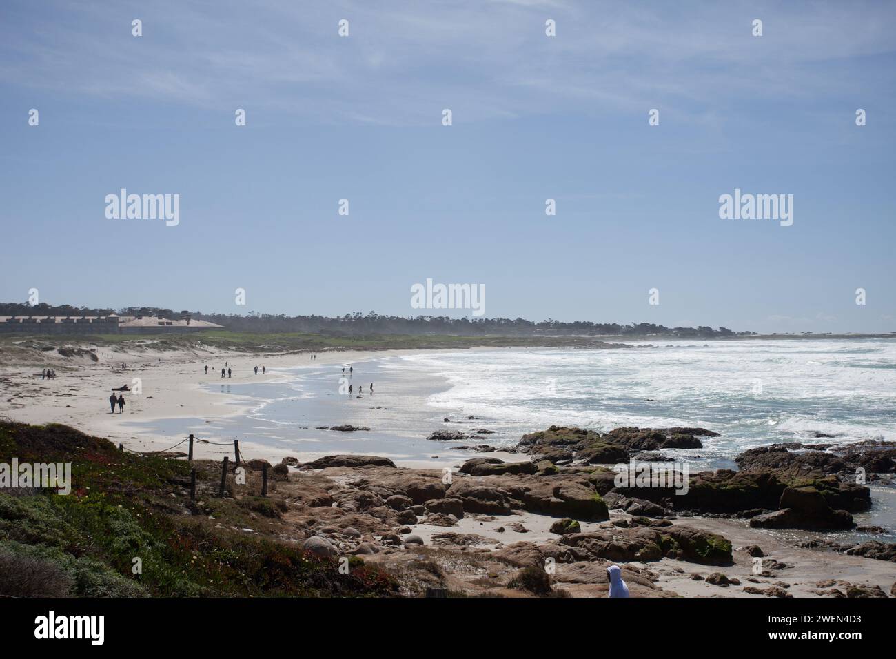 Beach landscape along the Pacific Coast Highway PCH with crashing waves ...