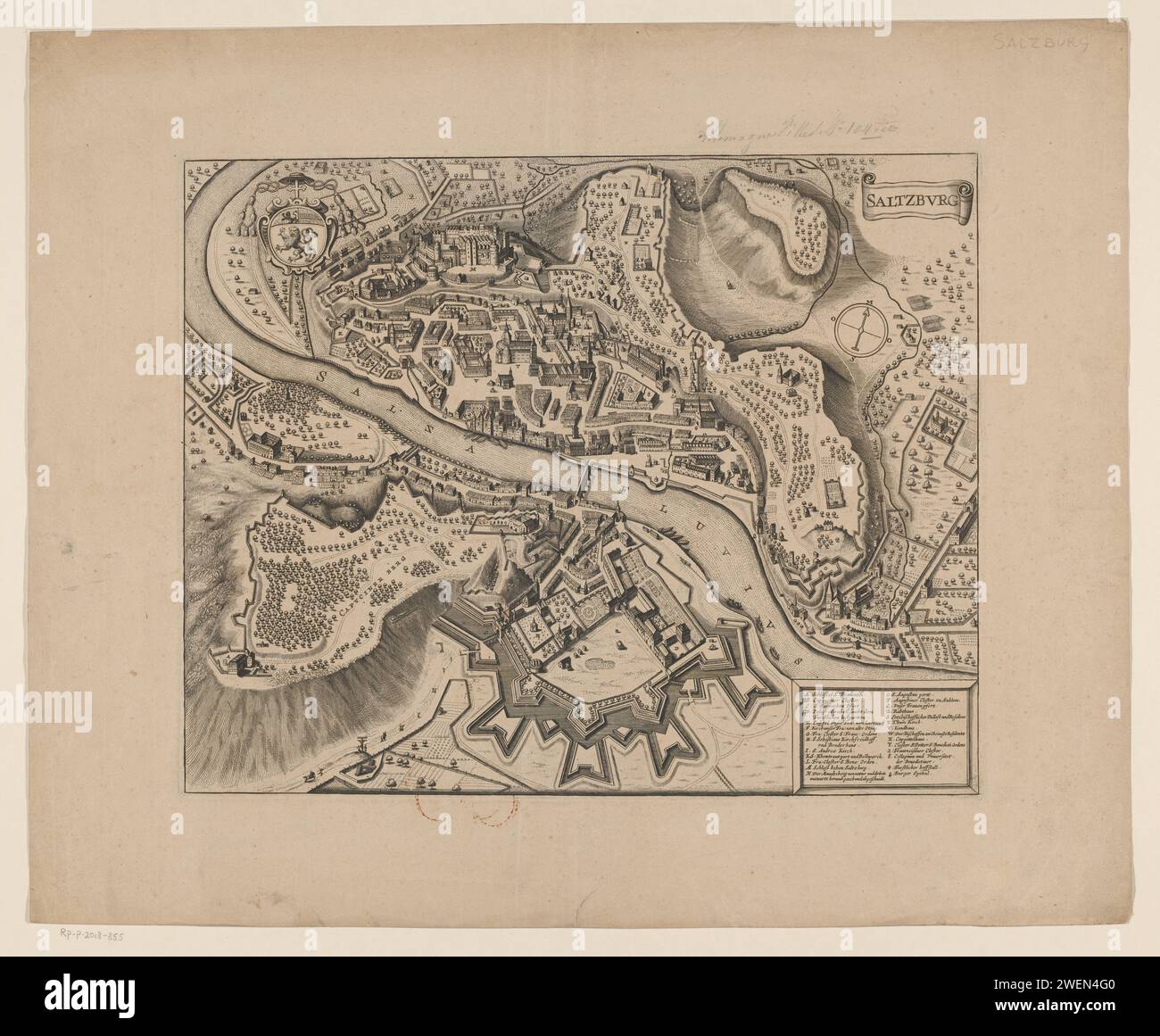 Map of Salzburg, Anonymous, 1657 - 1728 print Map of Salzburg with ...