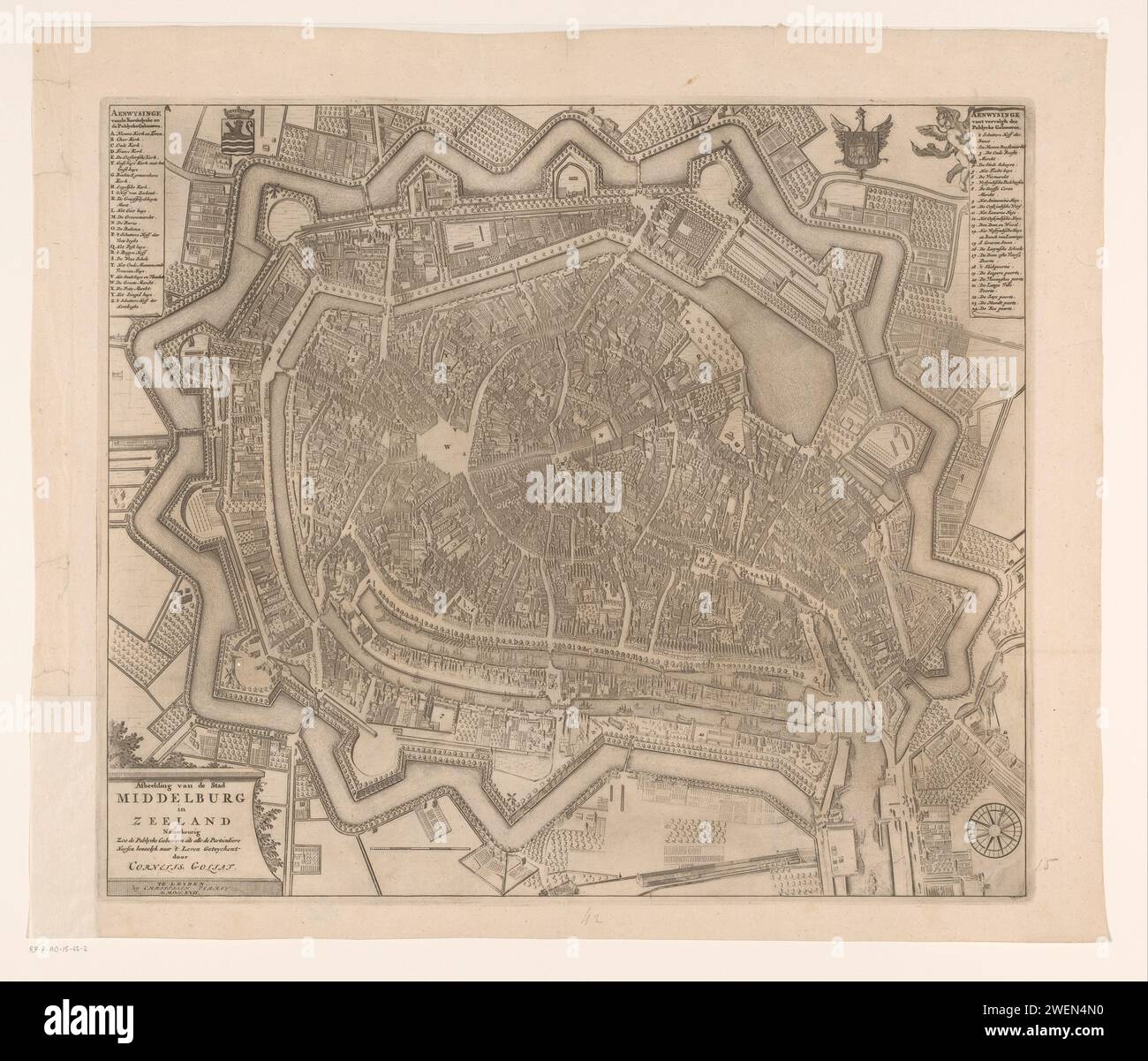 Map of Middelburg, Anonymous, After Cornelis Goliath, After Anthony van Meyren, 1717 print Map ...