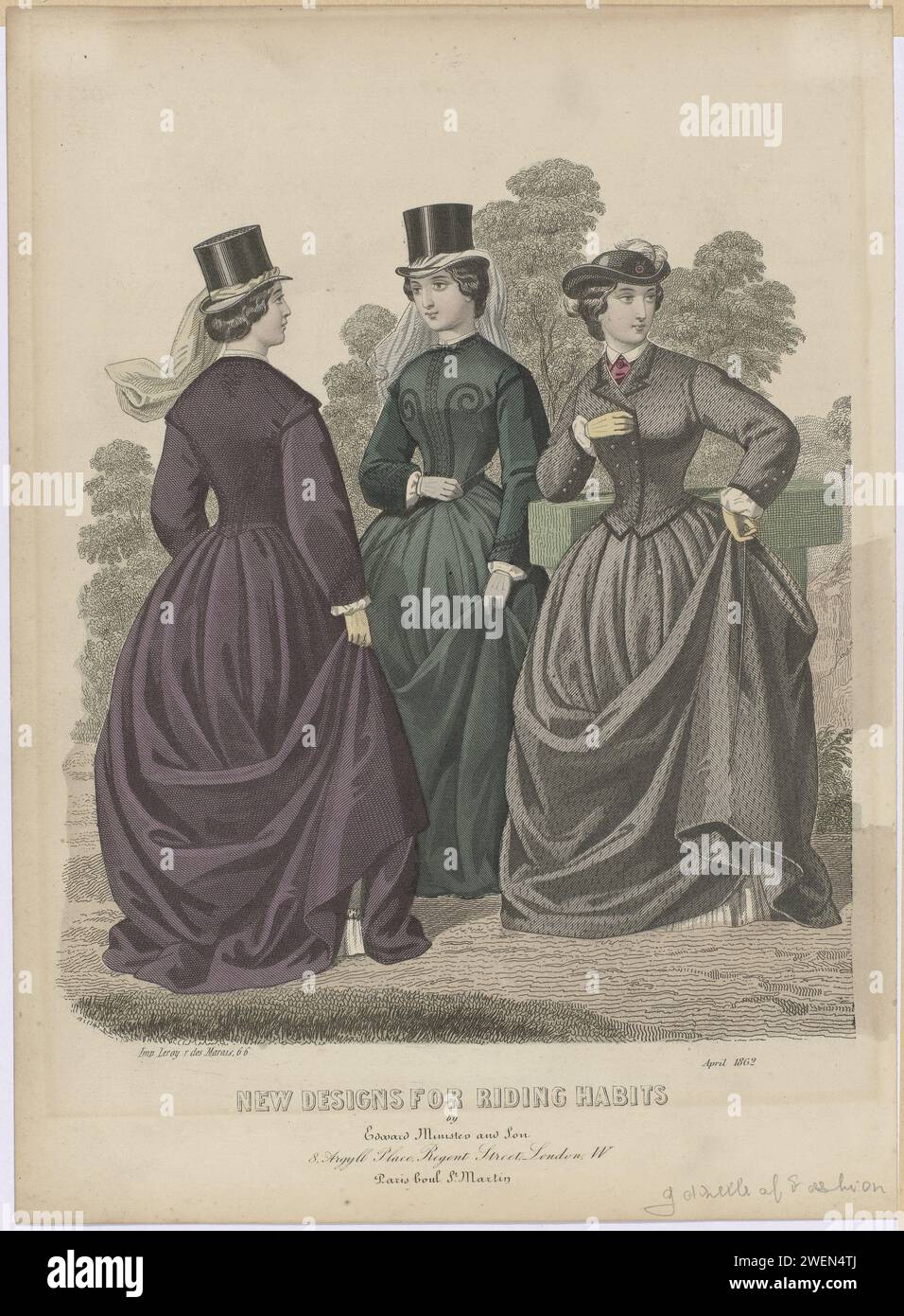 Gazette of Fashion, New designs for riding habits, April 1862, 1862 ...