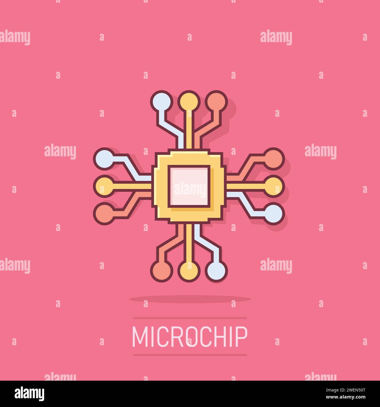 Computer chip icon in comic style. Circuit board cartoon vector ...