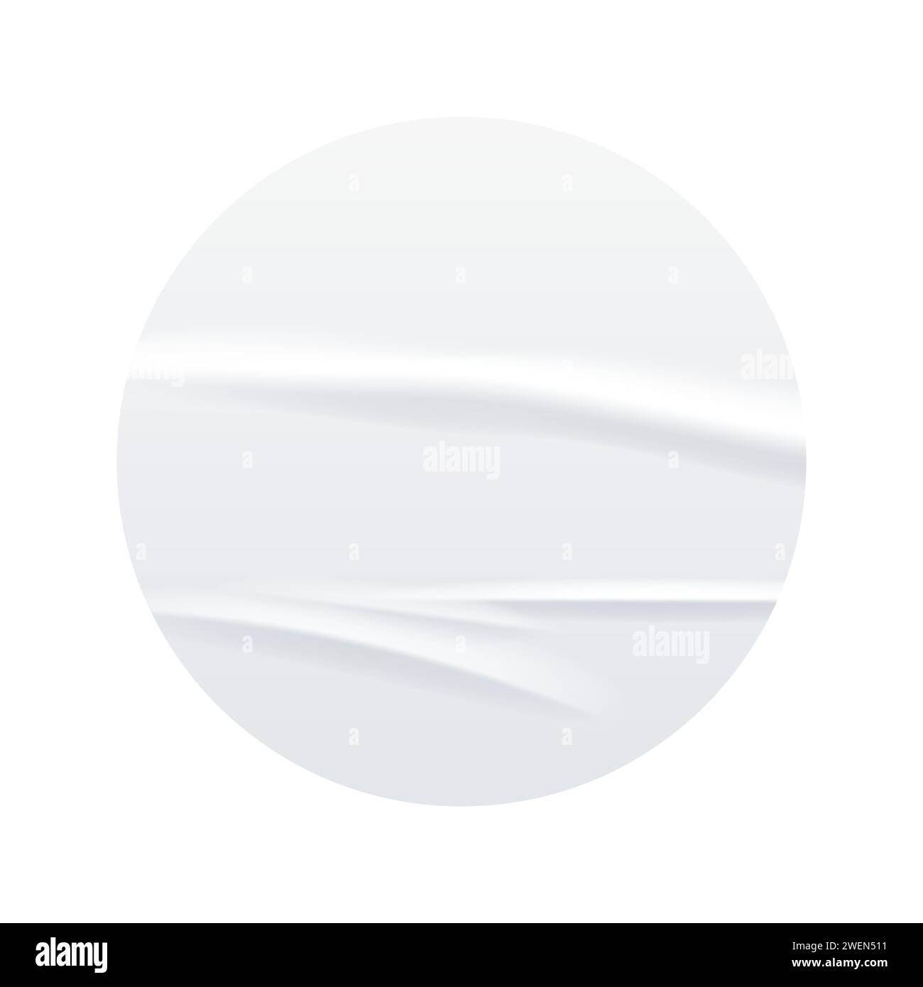 Crumpled white paper round sticker vector illustration. Wrinkled glued label circle shape ...
