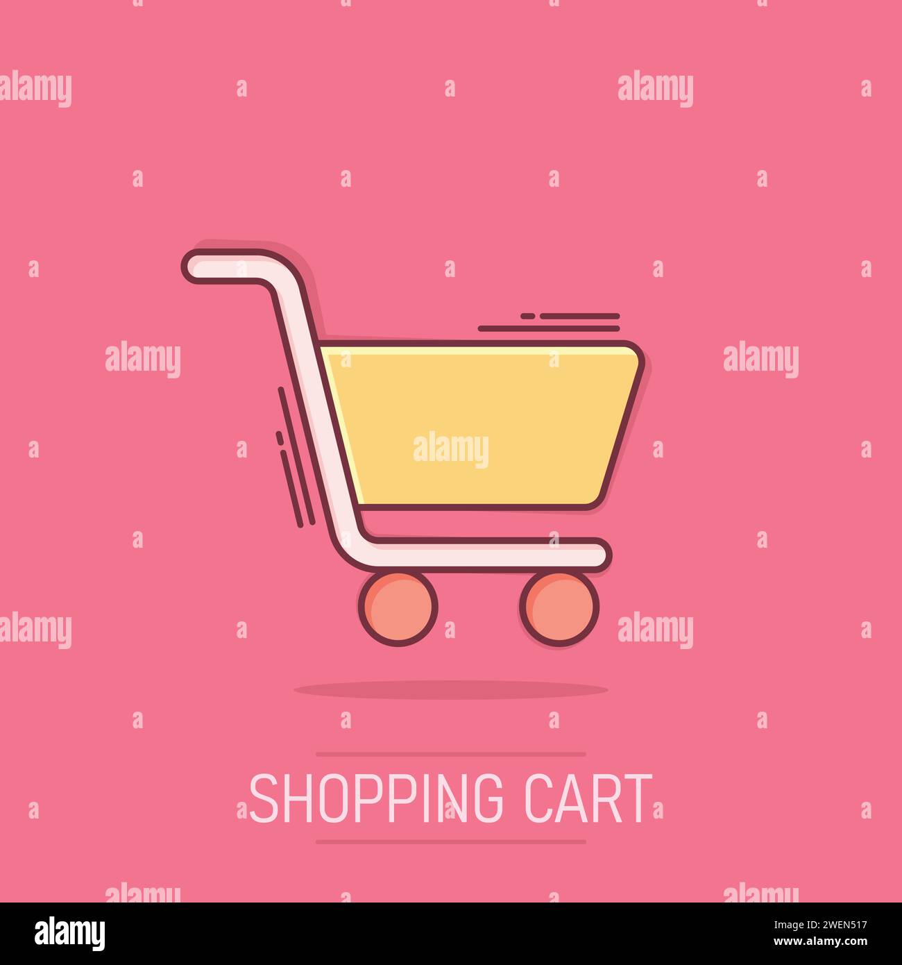 Shopping cart icon in comic style. Trolley cartoon vector illustration ...