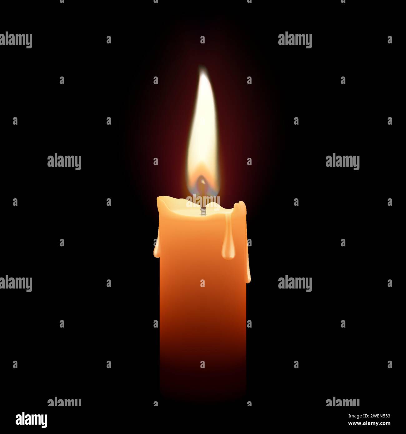 Burning candle with dripping or flowing wax. Yellow Candle with flame ...