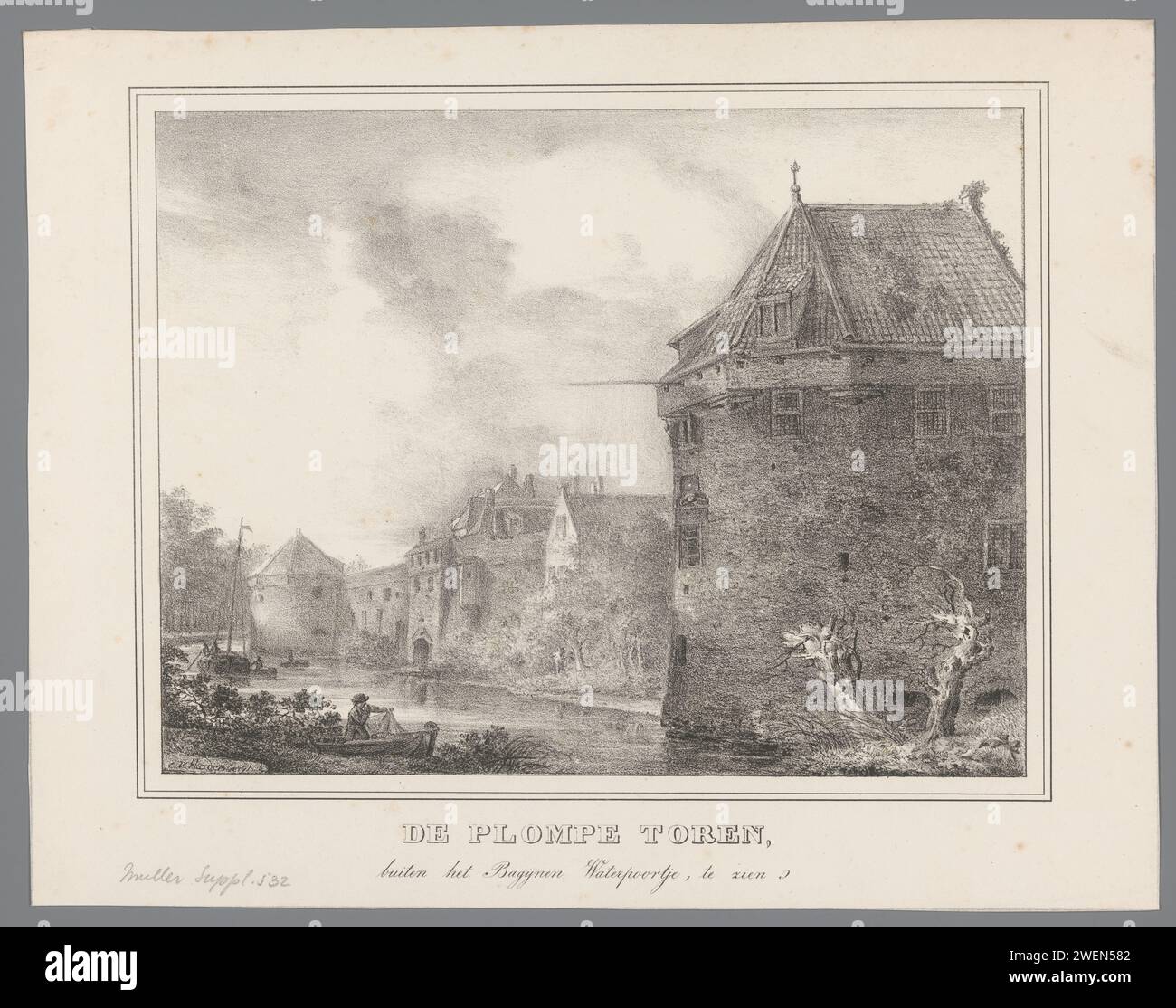 Plompetoren in Utrecht seen from the outside, Cornelis van Hardenbergh ...