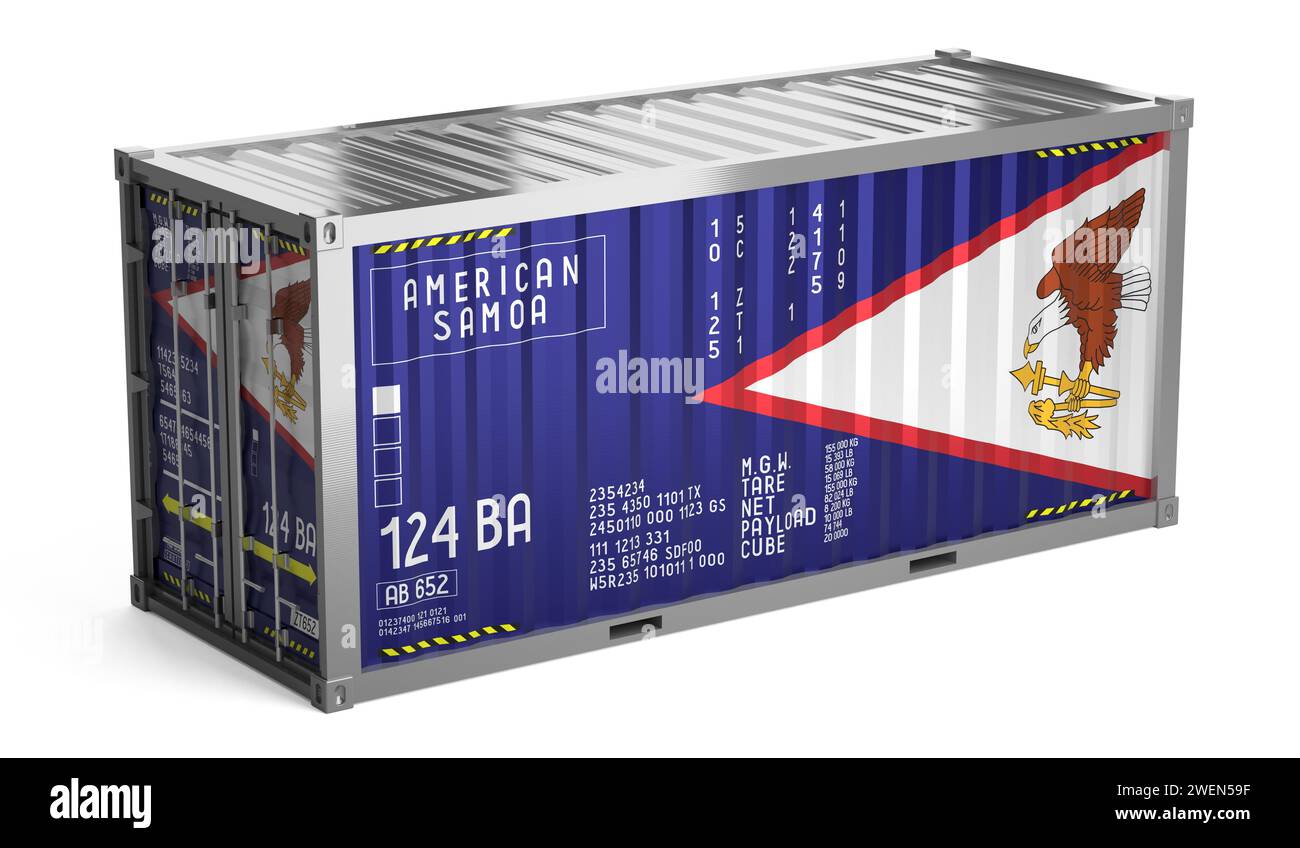 Freight shipping container with national flag of American Samoa on ...