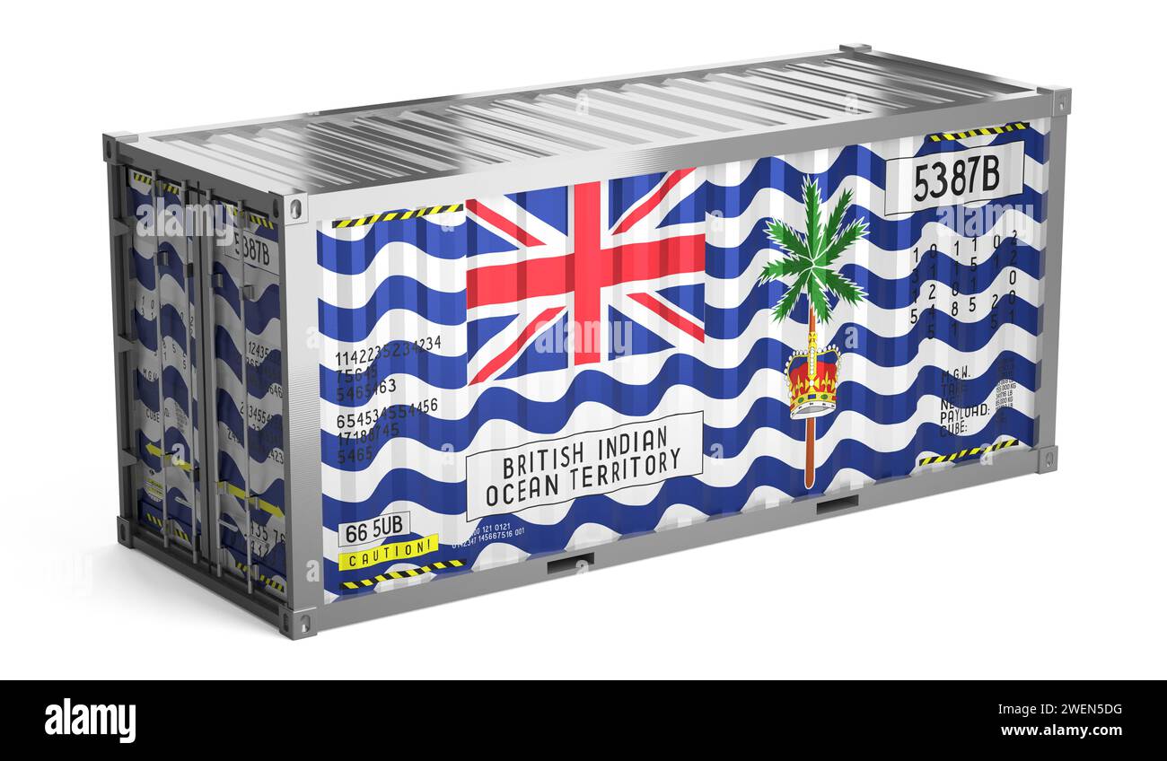 Freight shipping container with national flag of British Indian Ocean ...