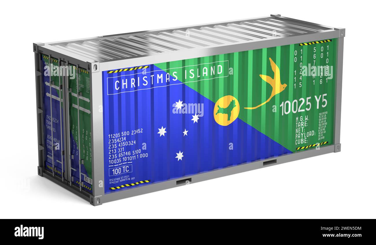 Freight shipping container with national flag of Christmas Island on ...
