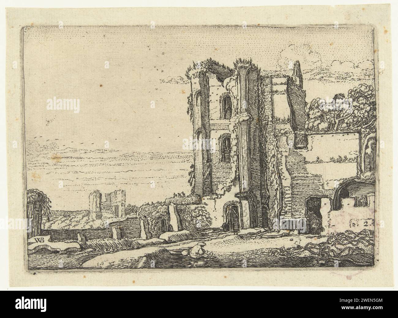 Ruin of a tower, Willem Pietersz Buytewech, 1621 print paper etching ...
