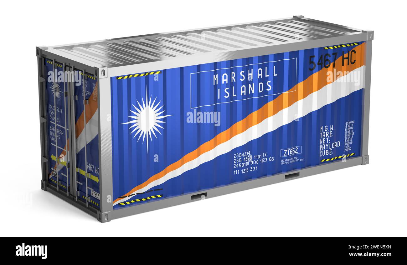 Freight shipping container with national flag of Marshall Islands on ...