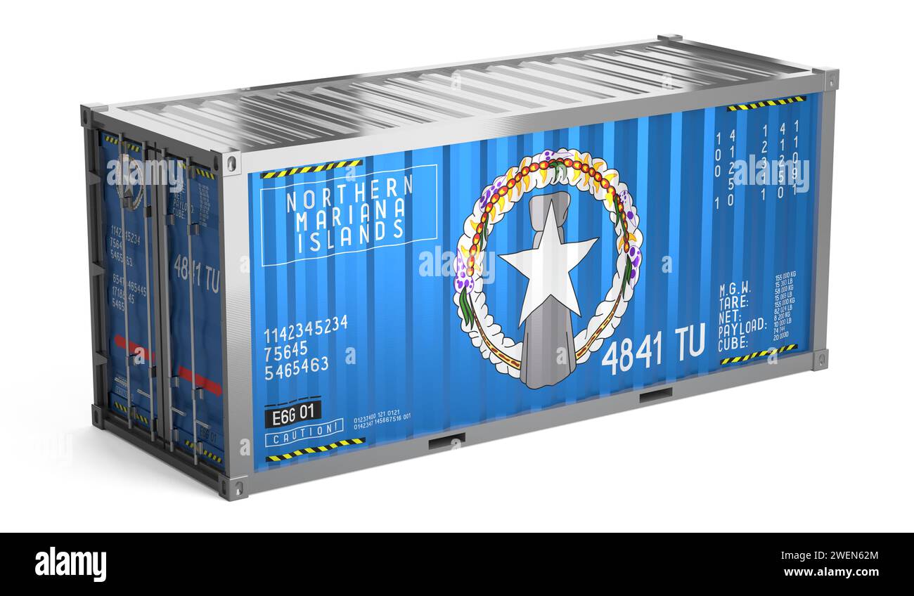 Freight shipping container with national flag of Northern Mariana ...