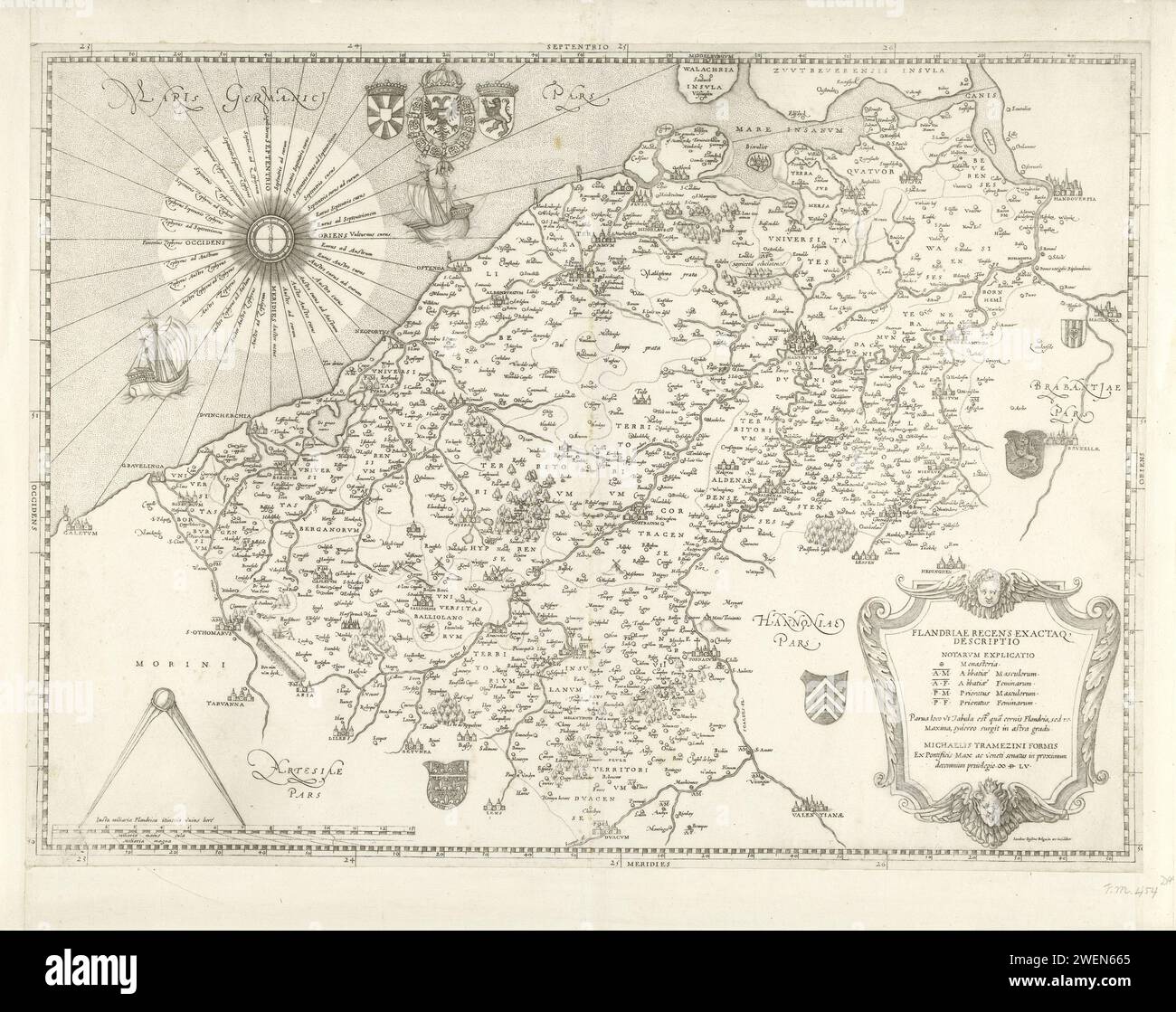 Map of Flanders and Hainaut, 1555, 1555 print Map of Flanders and ...