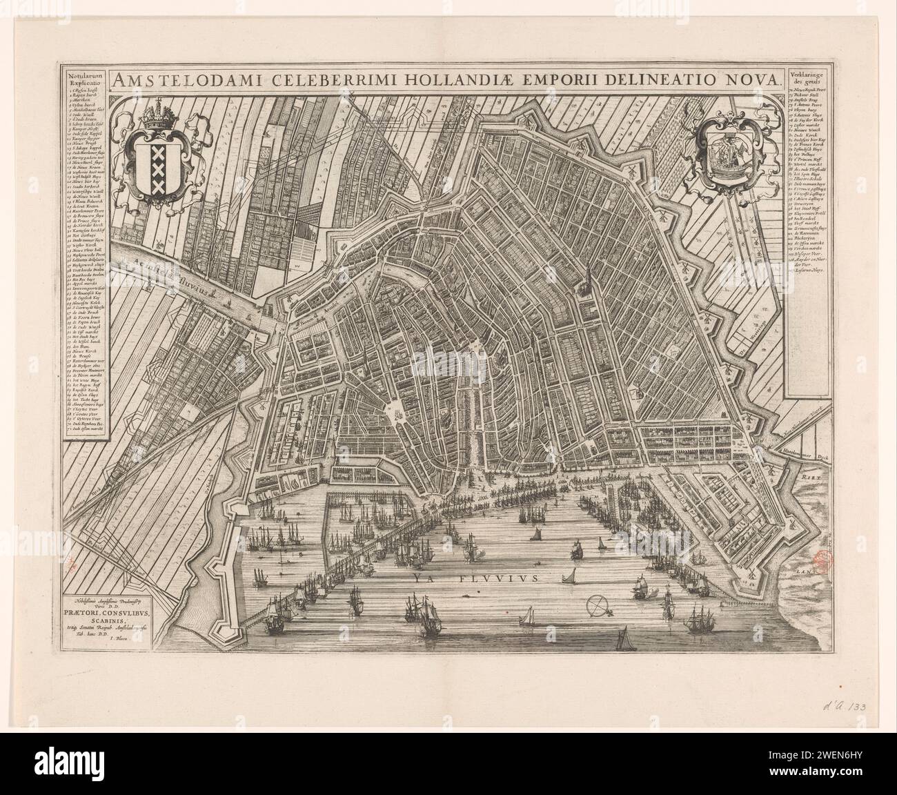 Map of Amsterdam, Anonymous, 1652 print Map in a nutshell perspective. On the left half the ...