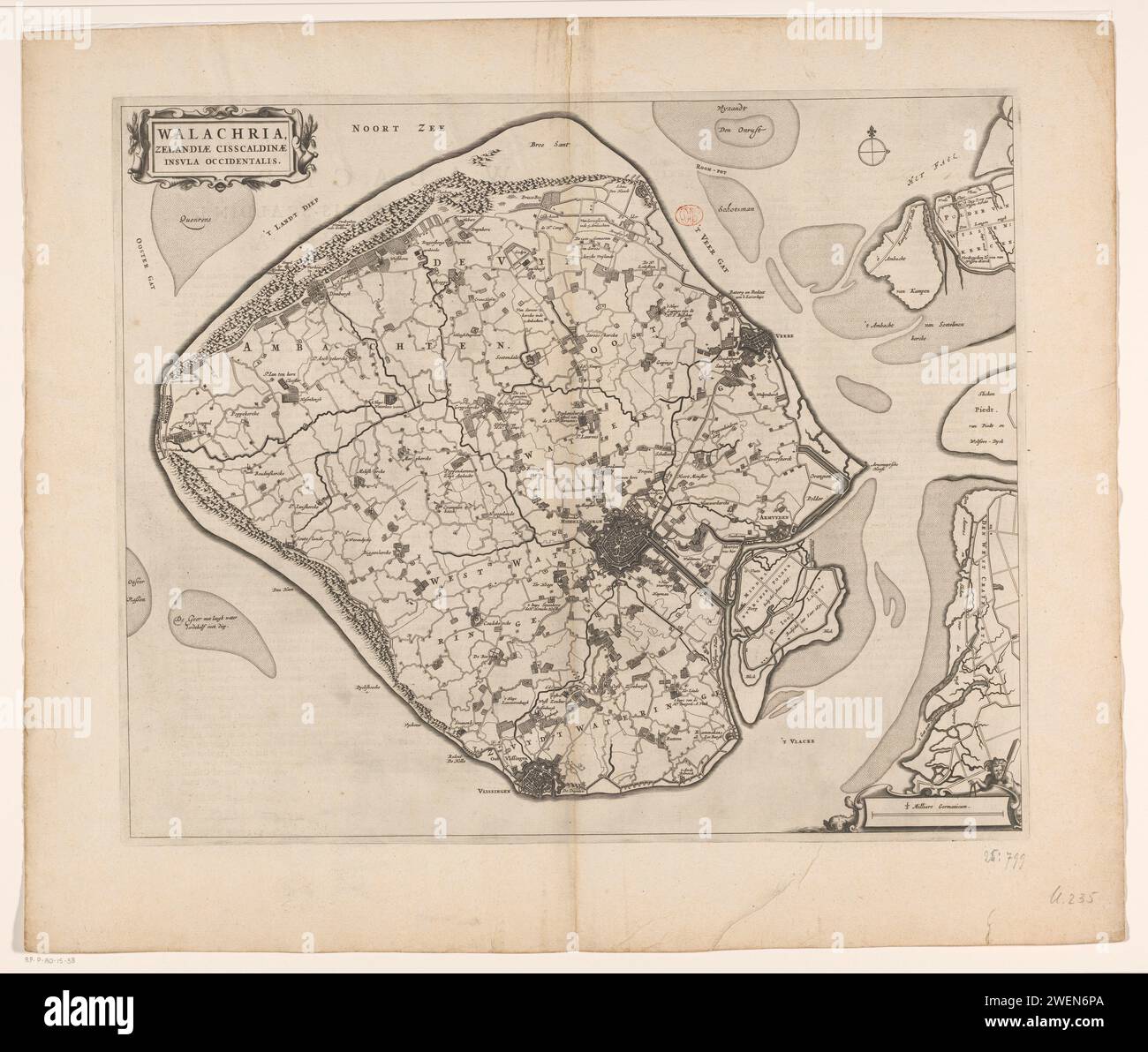 Map of Walcheren, Anonymous, 1662 print At the top left the title ...