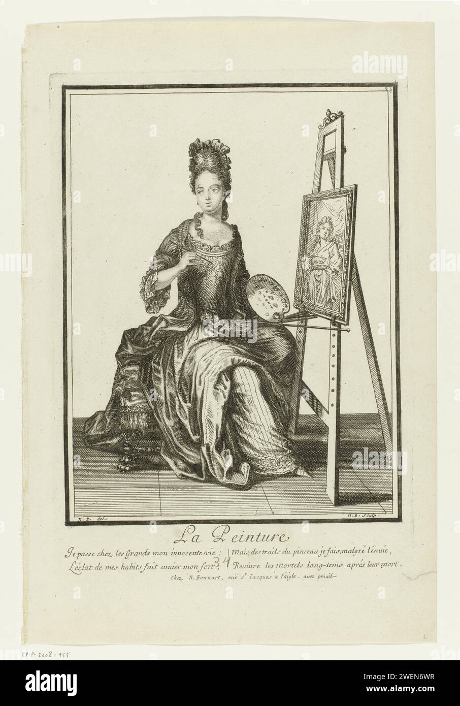 Painting, 1647 - 1718 print Woman with Fontange, sitting in front of a ...