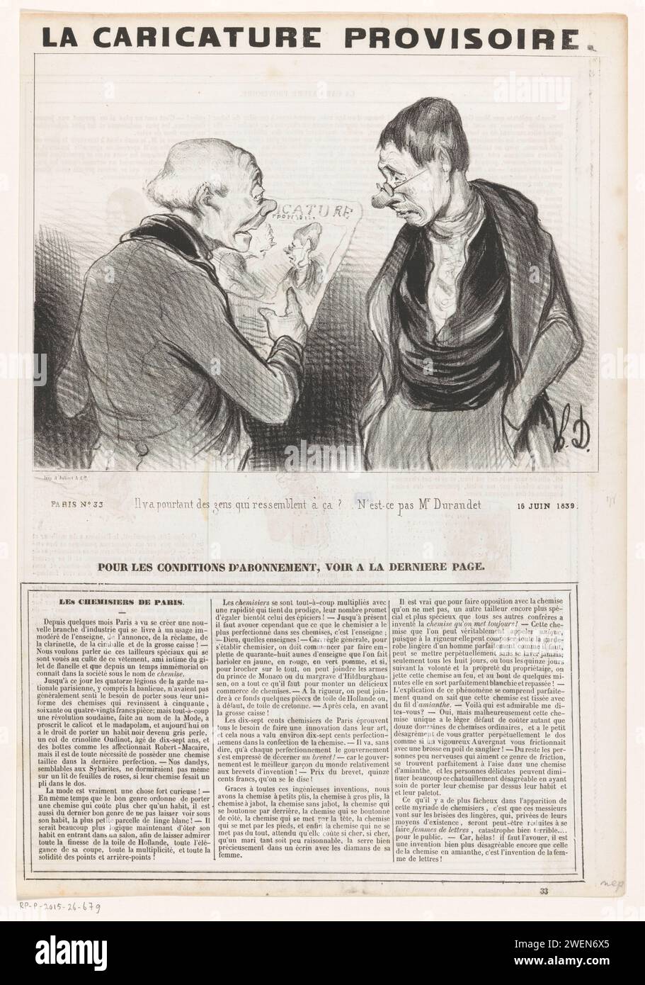 Two men are discussing a magazine, 1839 print It is an episode of La ...