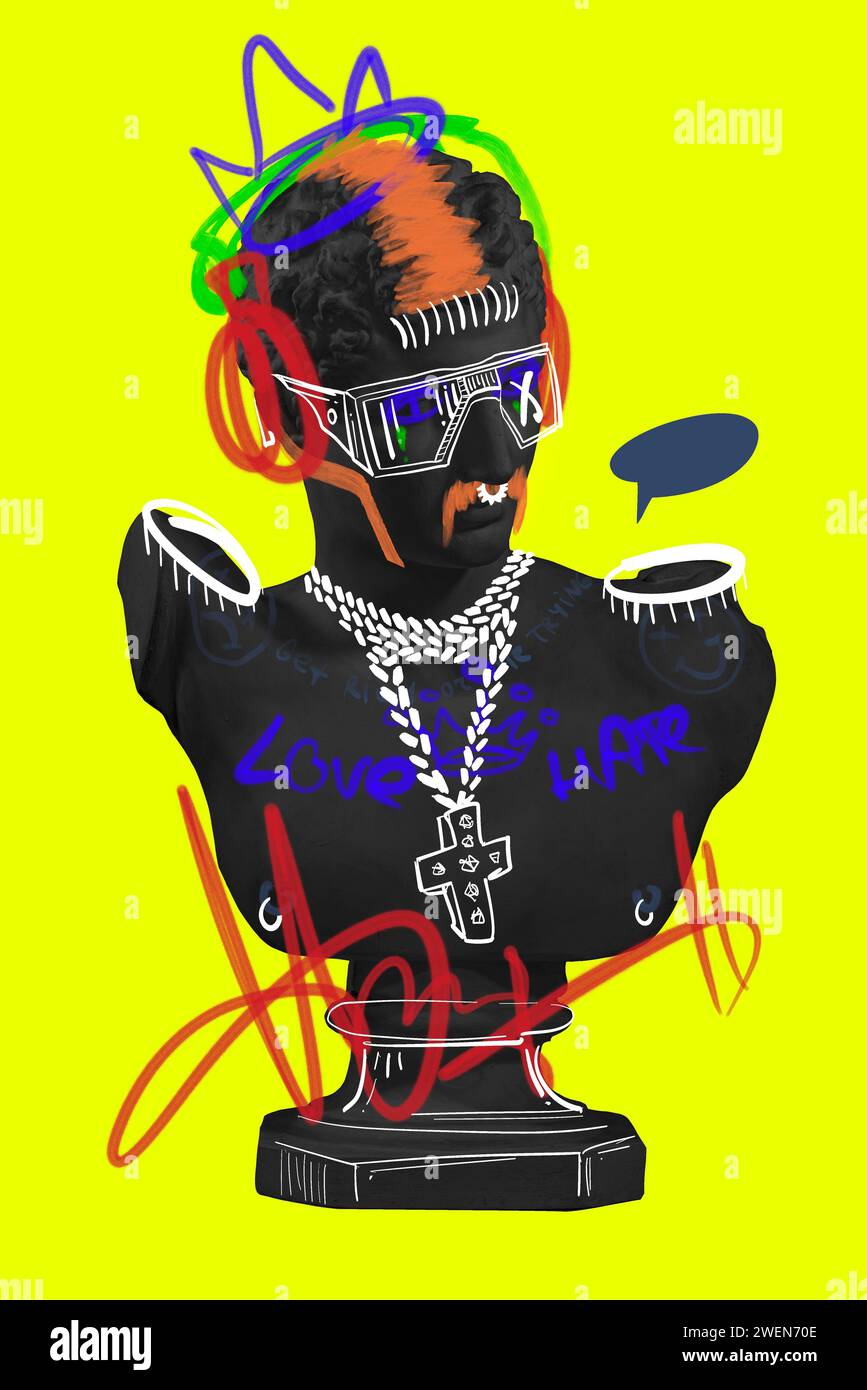 Swag, urban style. Antique statue bust with creative doodles, colorful ...