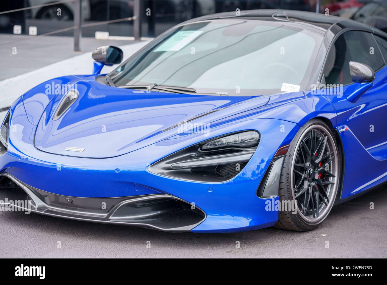 Miami, FL, USA - January 25, 2024: Stock photo of a blue McLAREN 750S ...