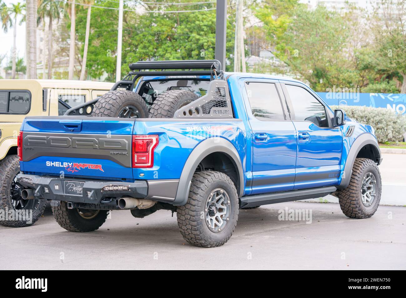 Miami, FL, USA - January 25, 2024: Stock photo Blue Ford Raptor F150 ...