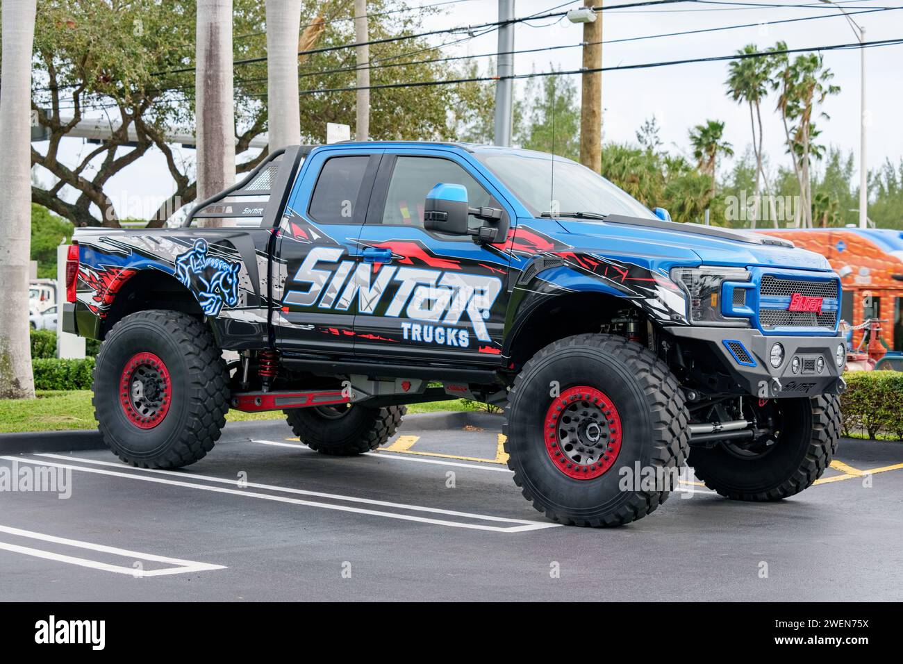 Miami, FL, USA - January 25, 2024: Blue Sintor 4x4 custom pick up truck ...