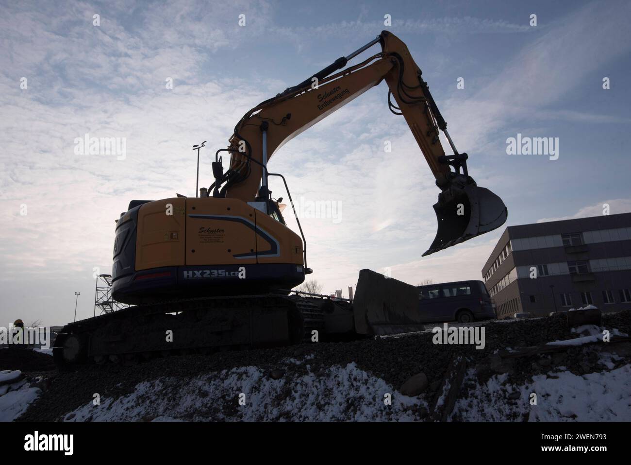 Excavator at a construction site, heavy machinery for earthworks and ...