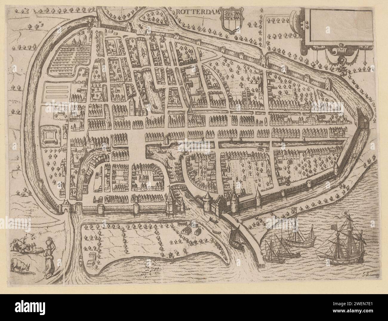 Map of Rotterdam, Anonymous, 1612 print paper etching maps of cities ...