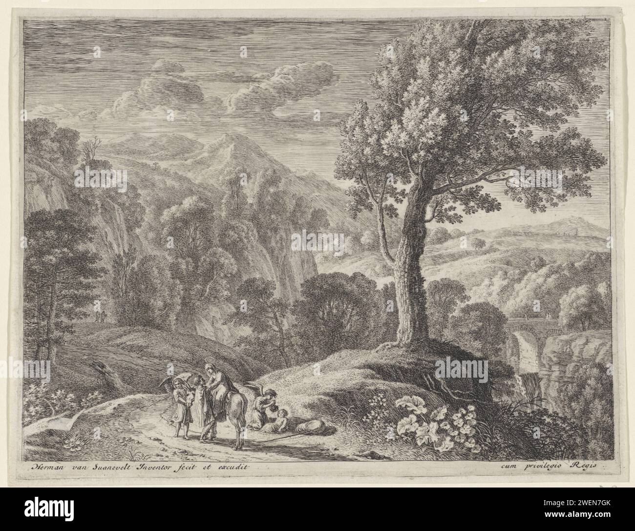 Jozef helps Maria van de Ezel, Herman van Swanevelt, 1650 - 1655 print ...